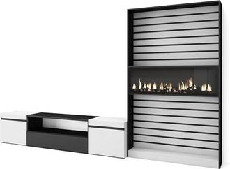 Skraut Home TV-M&ouml;bel | Esstisch-Set | 210 x 186 x 35 cm | f&uuml;r Fernseher bis 80 Zoll | elektrischer Kamin | moderner Stil | Schwarz und Wei&szlig;
