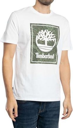 Timberland Homme T-Shirt avec Logo Camouflage, White/Green, S