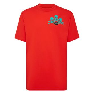 Philipp Plein Homme, Tops, Rouge, Taille: 2XL T-shirt Col Rond T&ecirc;te de Mort
