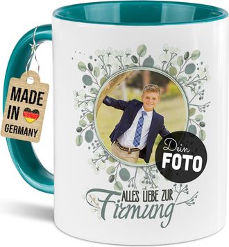 Tassendruck Tasse zur Firmung mit Foto selbst gestalten - Alles Liebe zur Kommunion - Kreis - Personalisierte Firmungsgeschenke - Keramiktasse, 300 ml, Innen & He