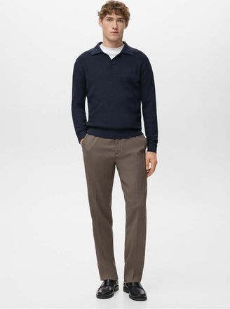 Mango Pull-over polo coton m&eacute;lang&eacute; maille c&ocirc;tel&eacute;e bleu marine - Homme - XXL - MANGO MAN