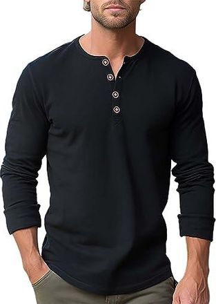 Generic Polo de travail pour homme à manches longues - Coupe ajustée - Style décontracté - Classique - Extensible - Ample - Avec patte de boutonnage - Sans co