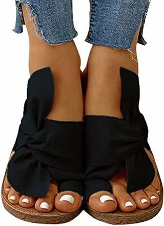 Onsoyours Sandales Femme Plates Tongs Sandales Élégantes Casual Claquettes Nu Pieds Bout Ouvert Chaussures Hallux Valgus Sandales de Plage A Noir 38 EU