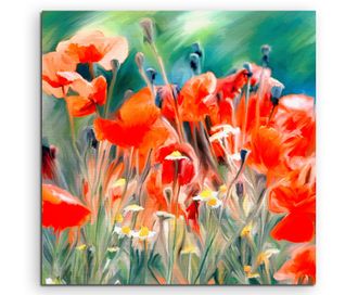Paul Sinus Art Sinus Art Wandbild 60x60cm Gemälde von roten Mohnblumen im Feld auf Leinwand für Wohnzimmer, Büro, Schlafzimmer, Ferienwohnung u.v.m. Gestochen scharf