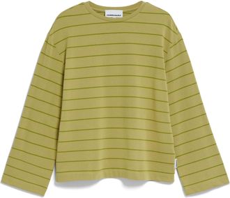 Armedangels Damen Longsleeve aus Bio-Baumwoll Mix MARYNAA FINE Stripe Loose Fit New Moss-Dark Moss
