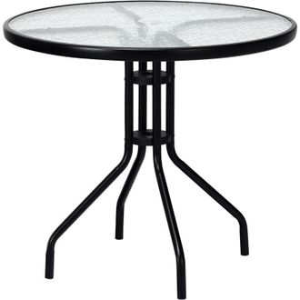 Costway Gartentisch mit Tischplatte aus geh&auml;rtetem Glas, Terrassentisch mit Schirmloch und Metallrahmen, runder Balkontisch, Outdoor-Esstisch f&uuml;r Hof