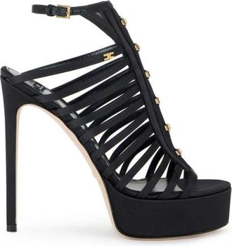 Elisabetta Franchi Femme, Chaussures, Noir, Taille: 39 EU Sandales en satin avec plateforme