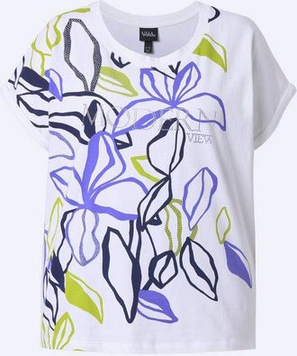 Ulla Popken T-Shirt T-Shirt Bl&auml;tter Oversized Rundhals Halbarm