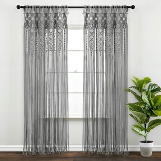 Lush D&eacute;cor strukturierter Makramee-Fenster- und T&uuml;rvorhang, Raumteiler, Wanddekoration aus Baumwolle im Boho-Stil, 241,3 x 101,6 cm (L x B), Grau