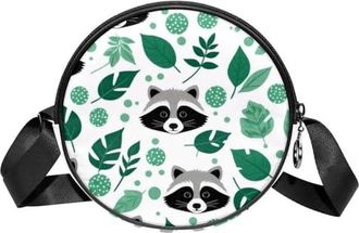 Generic Petit sac &agrave; bandouli&egrave;re circulaire pour femme, motif feuilles de raton laveur, sac &agrave; dos avec fermeture &eacute;clair, bretelles r&eacute;glables, sac &agrave; main rond d