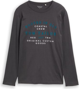 Tom Tailor Herren 1048629 Langarmshirt mit Logo-Print, 10899-Tarmac Grey, L