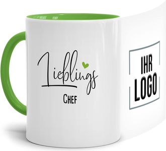 Tassendruck Personalisierte Tasse mit Logo bedrucken - Lieblings-Chef - Geschenke zum Firmenjubil&auml;um, Chef, Kaffee-Becher mit Logo | 300 ml, Innen & Henkel Hellgr