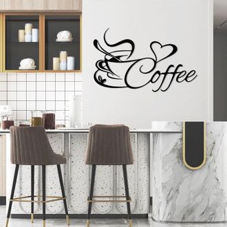 Generic Schwarze Metall-Kaffeetasse mit Herzmotiv, Wanddekoration aus Metall f&uuml;r Caf&eacute;, Bar und K&uuml;che, Moderne Skulptur mit Kaffeetasse mit Herzmotiv f&uuml;r Wohnz