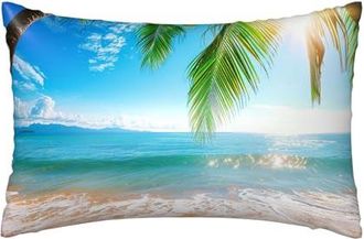 Generic Taie doreiller en satin pour les cheveux et la peau, avec fermeture &eacute;clair, motif plage d&eacute;t&eacute;, rafra&icirc;chissante, pour lit, salon, canap&eacute;, 50 x 75 cm