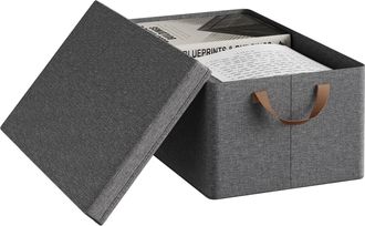 Woltu Aufbewahrungsbox mit Deckel 1 St&uuml;ck, aus Polyesterstoff, f&uuml;r Schlafzimmer, Arbeitszimmer, Wohnzimmer, Organizer Box mit Griffen, faltbar, Grau, 48x20x