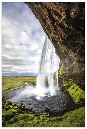 Artland ARTland Wanddeko Wandbild Alu Verbundplatte für Innen & Outdoor Bild 40x60 cm Deko Natur Landschaft Wasserfall Seljalandsfoss Island U5LN