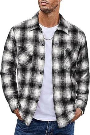 EUDOLAH Chemise Flanelle Homme à Carreaux Surchemise Manches Longues en Coton Style Bûcheron Col Button Down et Coupe Regular Fit Style Vintage Décontracté (2