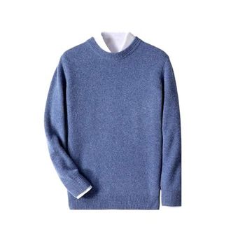 Generic Pull uni à col rond épais pour homme automne hiver pull décontracté en laine tricotée, Blue02, 3XL