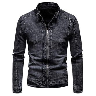 Generic Veste noire pour homme, style trucker en jean vintage, avec de multiples poches, manches longues, v&ecirc;tement dext&eacute;rieur d&eacute;contract&eacute;, noir, taille XX Lar
