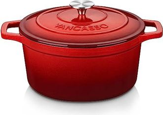 VANCASSO Cocotte Ronde en Fonte &Eacute;maill&eacute;e 5L, 26cm, x13cm, 5.95kg, Marmite avec Couvercle Pour Tous Feux dont Induction Rouge