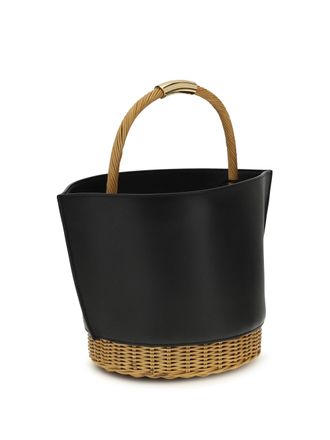 sacai Womens Handbag Leather And Rattan Black Calf Shoulder Bags
