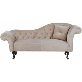Beliani Beliani - Chaiselongue Rechtsseitig Beige Samtstoff Holzfüße Glamourös Mit Zierkissen