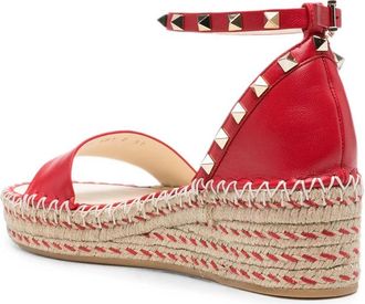 Valentino Garavani Braided Raffia Wedge Sandal - Red