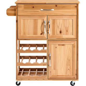 SoBuy SoBuy Bewegliches K&uuml;chenm&ouml;bel aus massivem Holz mit Arbeitsplatte, K&uuml;chendienst mit Flaschenablage, kompaktes Zentralinsel f&uuml;r K&uuml;che, Esszimmer und