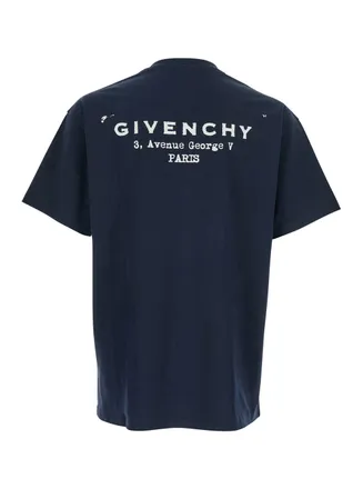 Givenchy Mens Blue T-Shirt With Logo Cotton T-Shirts And Polos