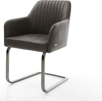 DELIFE Freischwinger Greg-Flex Mikrofaser Anthrazit Vintage Freischwinger flach Graphit Taschenfederkern, Esszimmerstühle