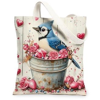 Generic Sac fourre-tout en toile motif geai bleu pour le shopping, 33 x 38 cm, sac &agrave; bandouli&egrave;re r&eacute;utilisable pour femme, peinture rustique, d&eacute;coration cadeau
