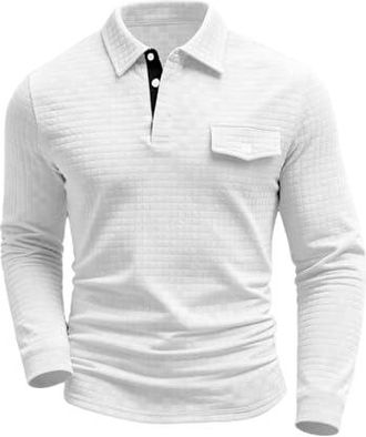 Generic Polo de golf décontracté à manches longues pour homme avec poche, blanc, XXL