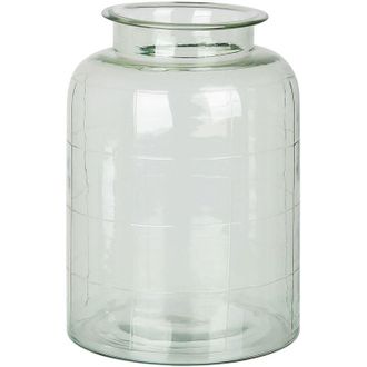 Beliani Blumenvase Gr&uuml;n Glas 35 cm Gro&szlig; mit Breiter &Ouml;ffnung Get&ouml;nt Handgefertigt Zylinderform Deko Accessoires Wohnzimmer Schlafzimmer Flur Kamin