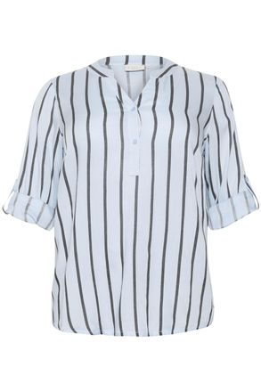 Kaffe Curve Kaffe Curve Womens Plus-Size Long Sleeves V-Notch Neckline with Buttons Blouse, Celestial/Oyster Stripe, 48 DE/Groß