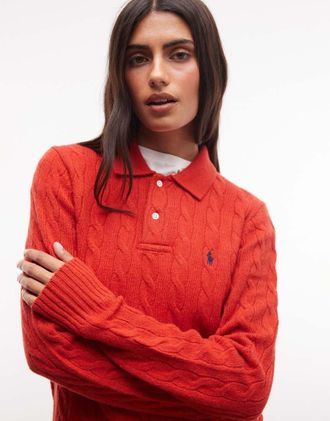 Polo Ralph Lauren polo en maille torsad&eacute;e en coton avec logo icon rouge