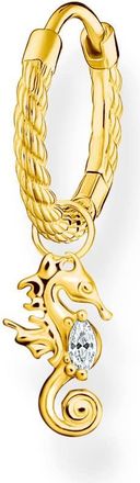 Thomas Sabo Einzel Creole mit Weißem Stein und Seepferdchen aus Sterling-Silber mit 750er Vergoldung, Durchmesser: 1,3cm, CR698-414-14