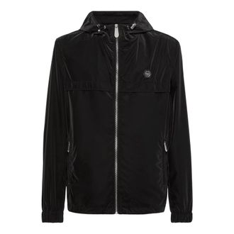 Philipp Plein Schwarze Windbreaker Jacke Logo Zip Taschen - - Jackets - Herren - Schwarzk - XL