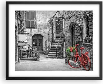 Arttor Poster Schwarzrahmen Deko 50x40cm Rot Fahrrad Allee Wandposter Art Prints Wanddeko Bild Wand Kunstdruck Wandbilder Dekoration Wohnzimmer Schlafzimmer 