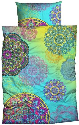 Sister S Renforcé-Bettwäsche Eivissa absolut hip Mandalas und Ornamente gute Laune Farben hautfreundliche Baumwoll-Qalität 135x200 cm + 80x80 cm blau