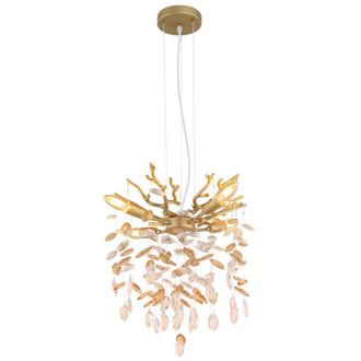 Globo Lighting Pendelleuchte H&auml;ngeleuchte Deckenlampe goldfarben matt Glaskristalle H 120 cm