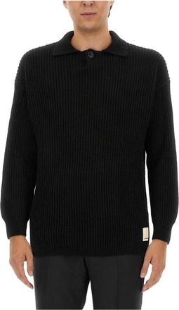 Emporio Armani Homme, Pulls, Noir, Taille: L Pull &agrave; Col Polo en Maille C&ocirc;tes