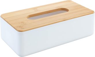 WENKO Maximex Papiertuch-Box mit Bambusdeckel, Nachfüllbare Kosmetiktücherbox für handelsübliche Kosmetiktücherboxen, Modernes Design, Nachhaltig, Griffbere