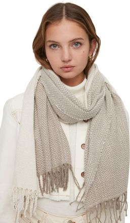 Trendyol Ecru Pattern Blocky Weiche Texturd Womens Scarf TWOAW22AT0052