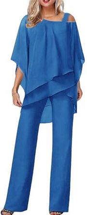 Generico Combinaison femme élégante cérémonie 2 pièces avec pantalon à jambes larges mode robe décontractée complète confortable couleur unie ensemble complet 