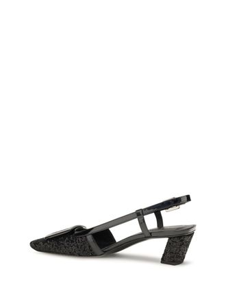 Roger Vivier Womens Slingback Pumps Belle Vivier Black Leather Calf Sandal