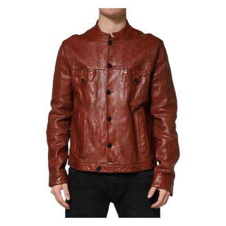 Dolce & Gabbana Homme, Vestes, Brun, Taille: 2XL Veste de motard boutonn&eacute;e
