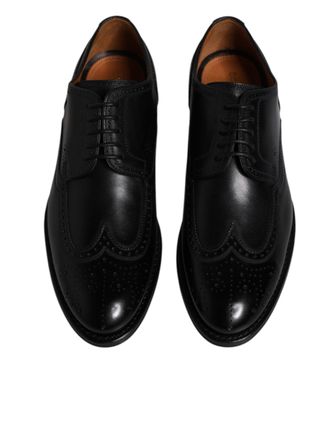 Dolce & Gabbana Mens Black Leather Derby Wingtip Formal Shoes Calfskin
