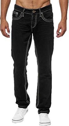 TOMWELL Jean pour Hommes Pantalon Grandes Tailles Classique et élégant Straight Fit Jeans Denim C Noir XL