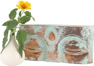 Guru Shop Geschnitzte Buddha Maske, Wanddekoration, Wandbild aus Balsaholz, Wei&szlig;, 14x30x3 cm