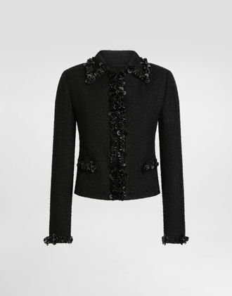 Dolce & Gabbana Kurze Jacke Aus Flechtgewebe In Stretchqualit&auml;t - Frau Blazer Schwarz 50